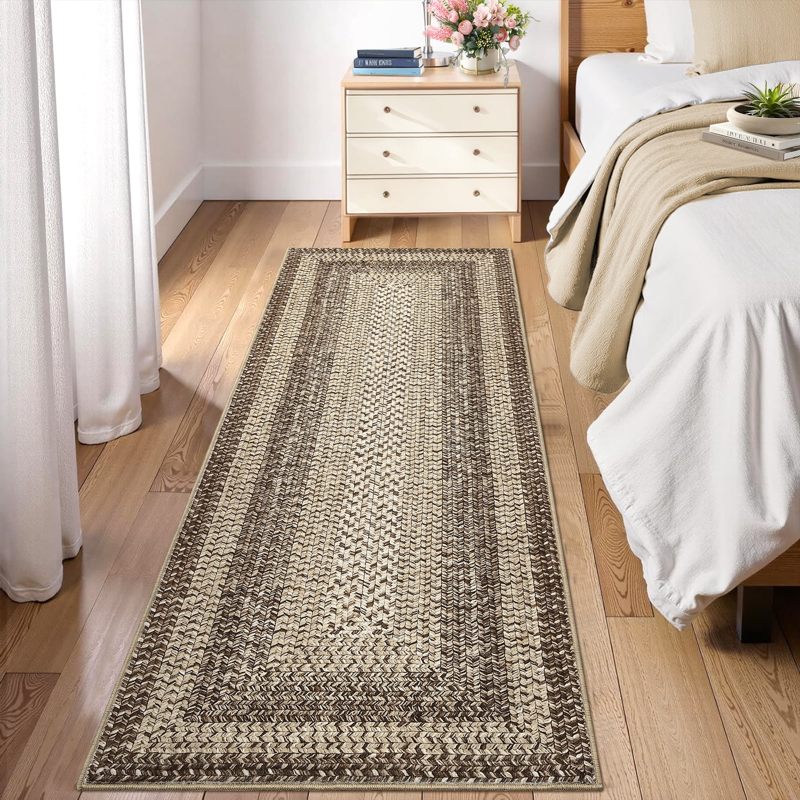 FairOnly Brown 2'x 8'Low Pile Runner Rugs for Hallway Non Slip Non ...