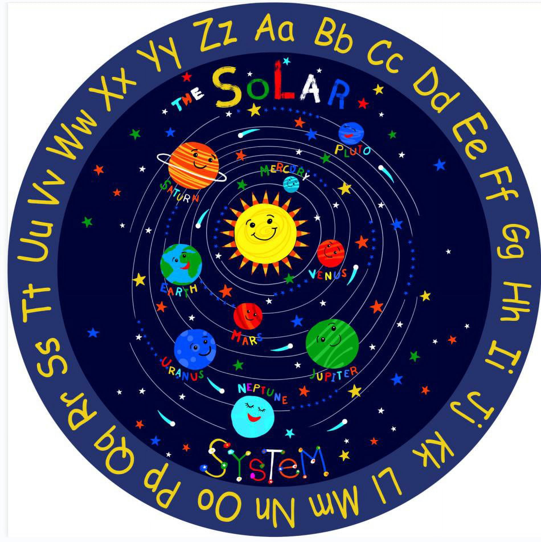 FairOnly Kids Solar System Educational Rug 4' Round Galaxy Outer Space ...
