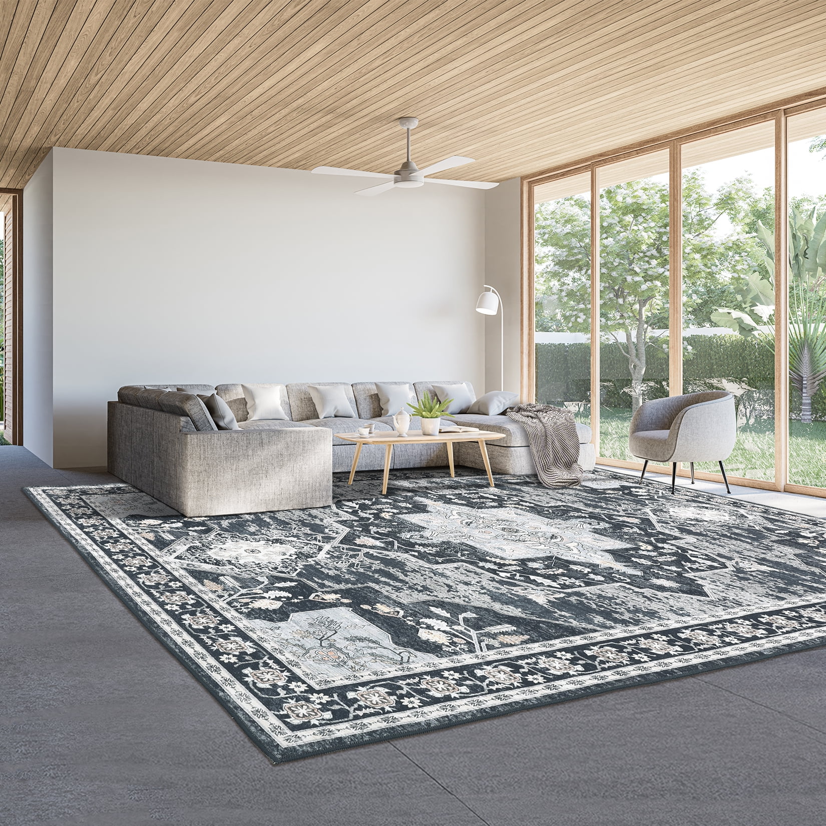 FairOnly Large Stain Resistanta Rug for Living Room Bedroom 10' x 13' Vintage Floral Carpet ...