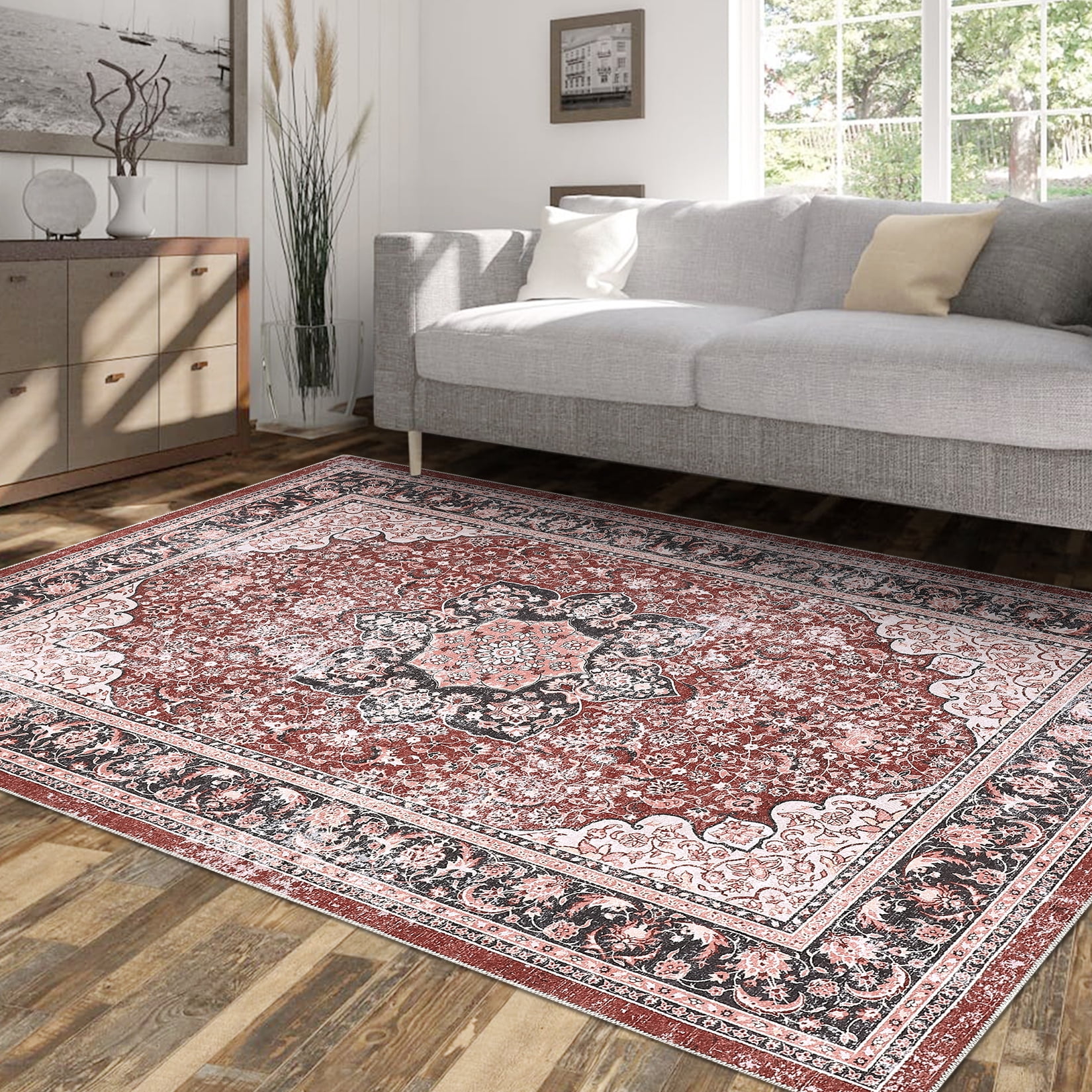 FairOnly Machine Washable Rug 9' x 12' Large Boho Rug Low Pile Area Rug ...