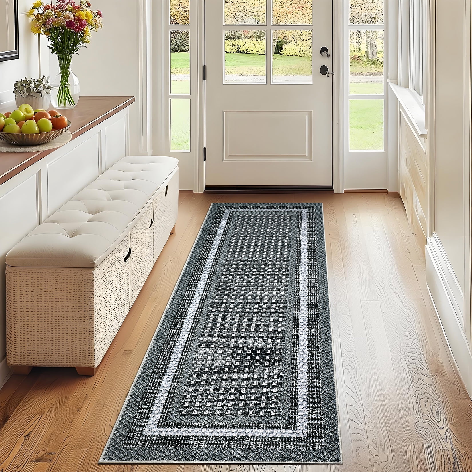FairOnly Modern Geometric Machine Washable Black Grey 2'x6' Runner Rug ...