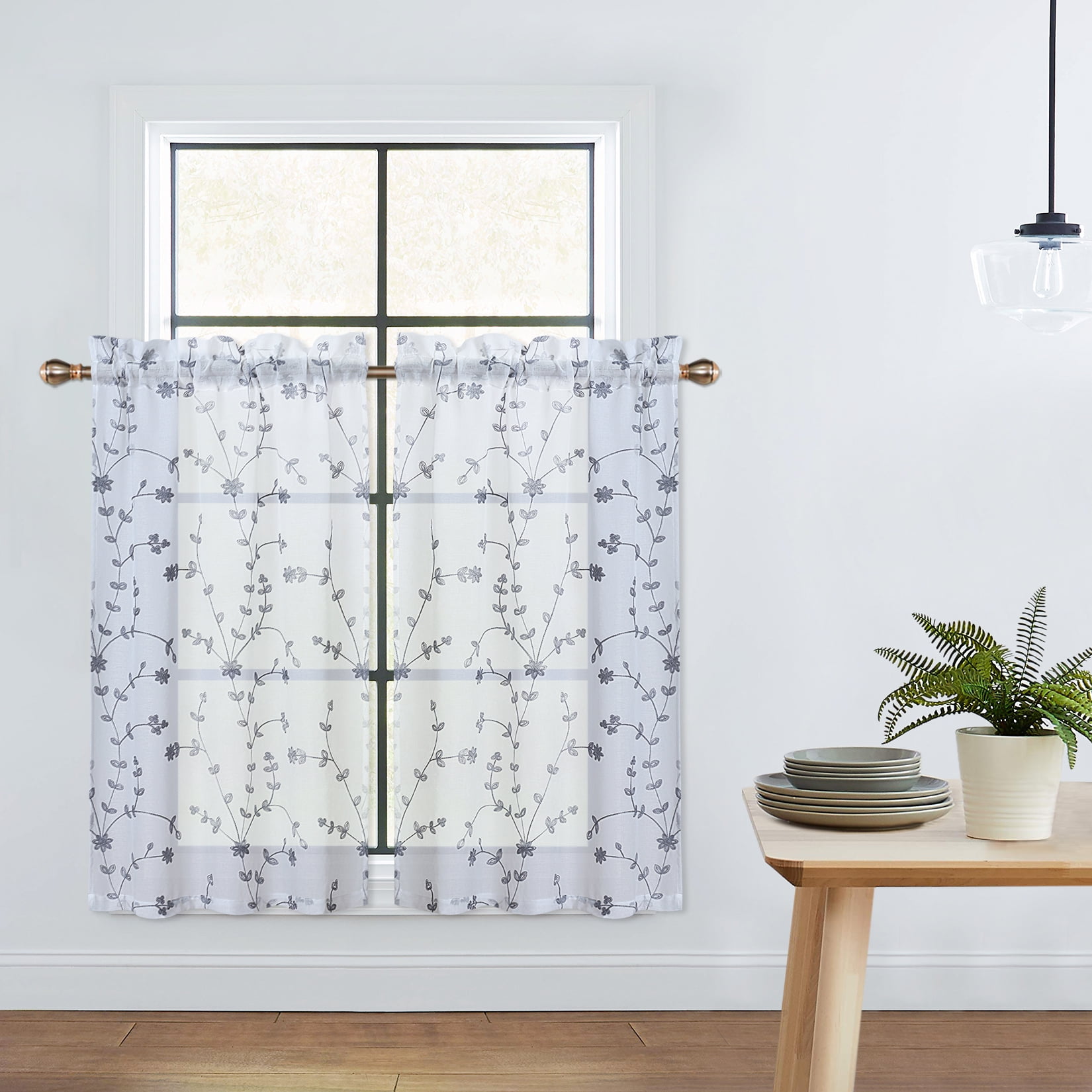 FairOnly Sheer Kitchen Curtain 24 inch Farmhouse Light Filtering Cafe ...