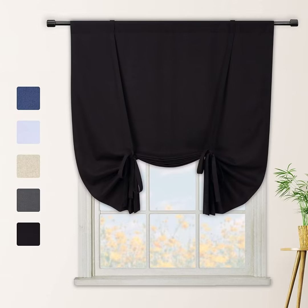 FairOnly Tie up Blackout Kitchen Curtain Solid Adjustable Curtains for ...