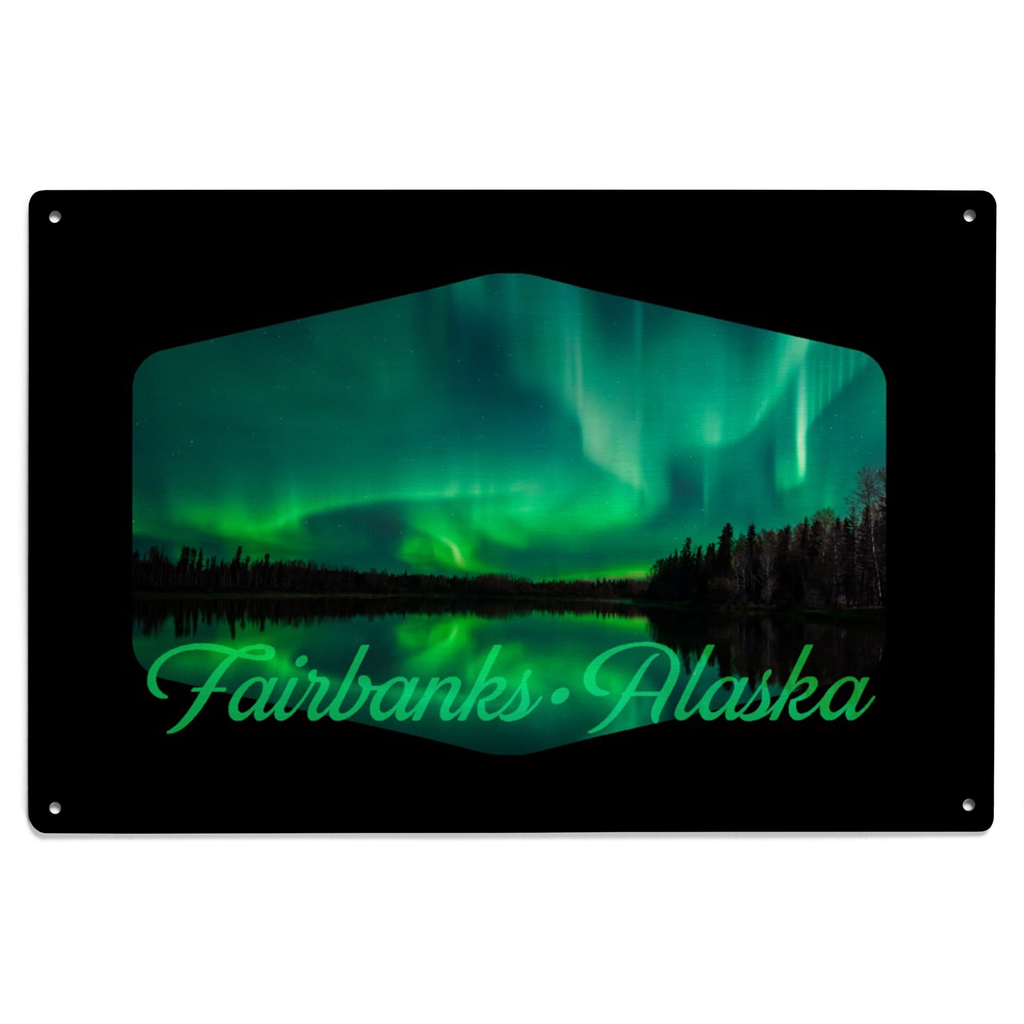 Fairbanks, Alaska, Northern Lights over Lake, Contour Birch Wood Wall ...