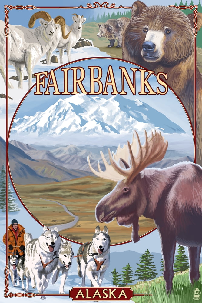 Fairbanks, Alaska, Wildlife Montage Scenes (16x24 Giclee Gallery Art ...
