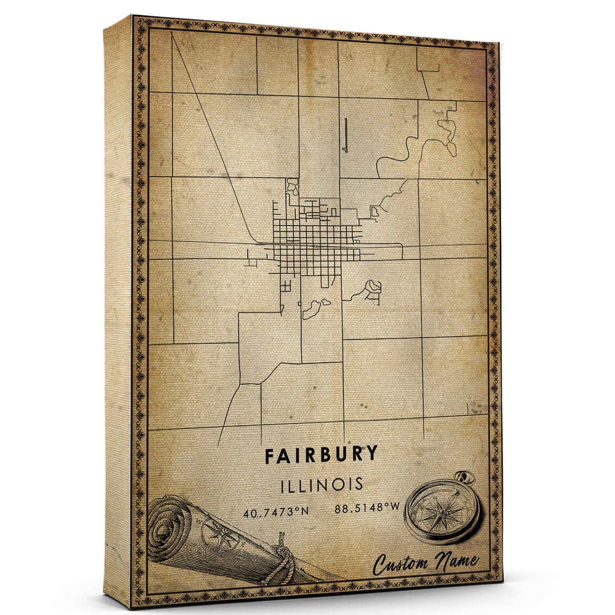 Fairbury Map Poster, Illinois Map Art Poster, Canvas, Fairbury Map City ...