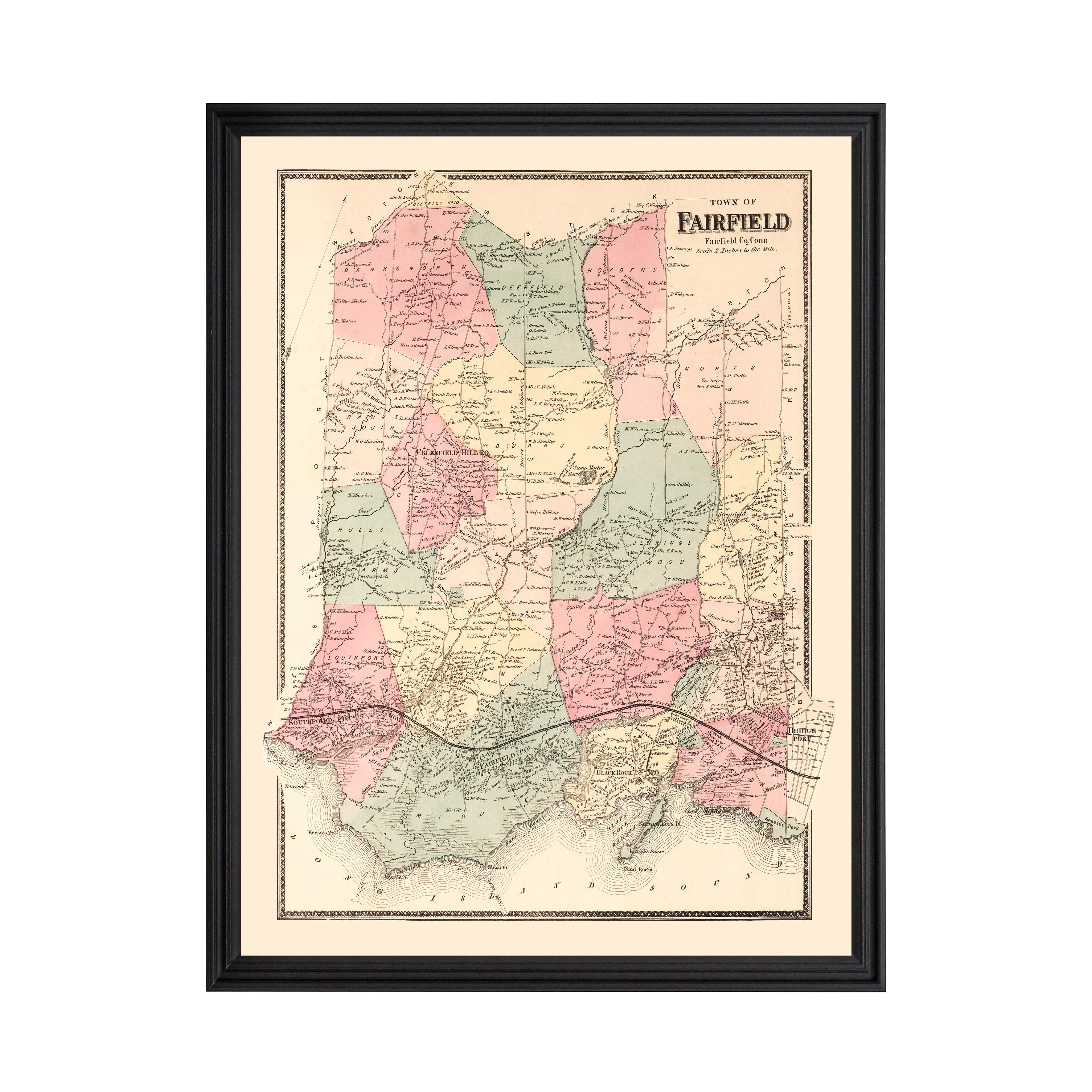 Fairfield Art, 1867 Vintage Map of Fairfield Connecticut, CT History ...