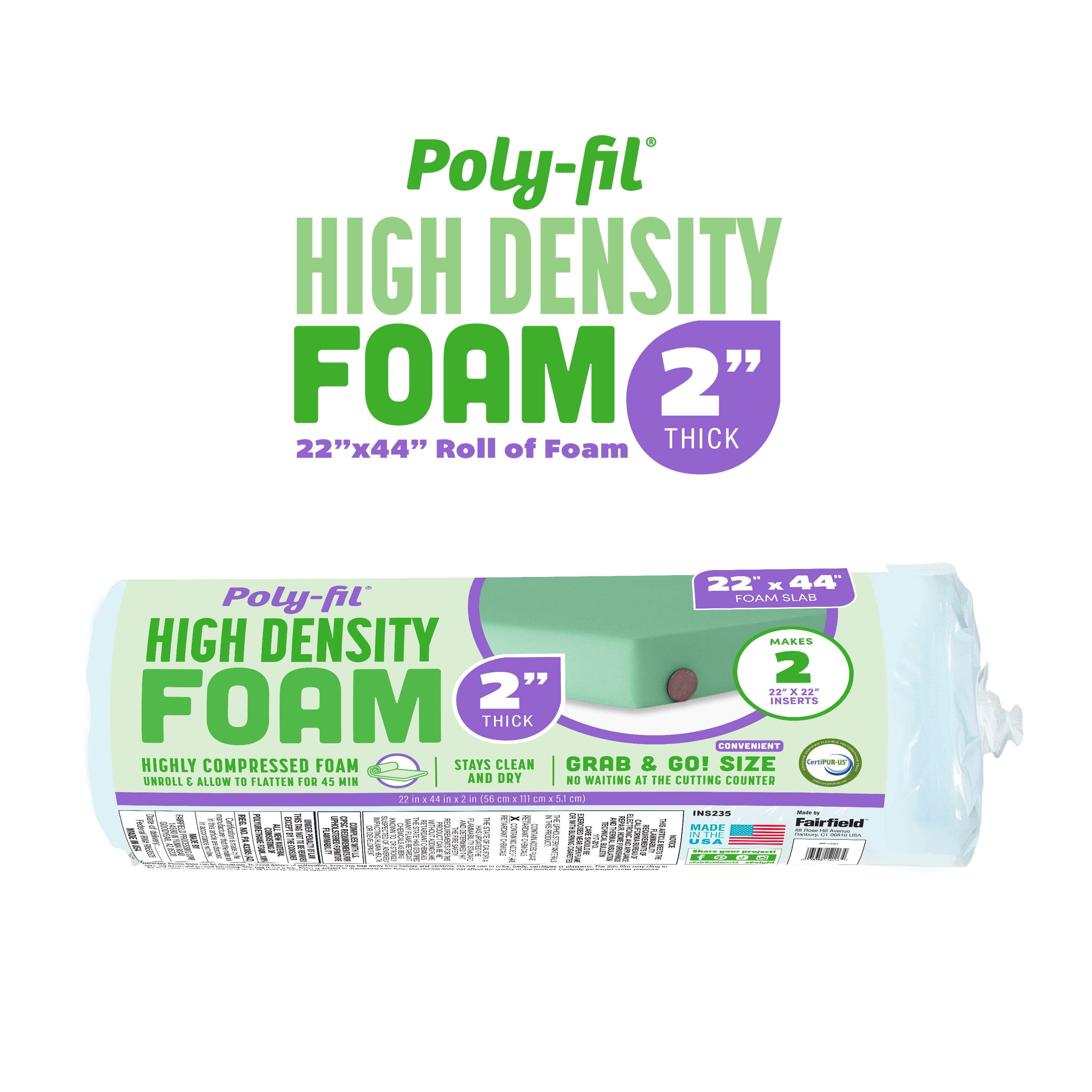 Fairfield High-Density Foam Roll, Ideal for Couch Cushions, Upholstery ...