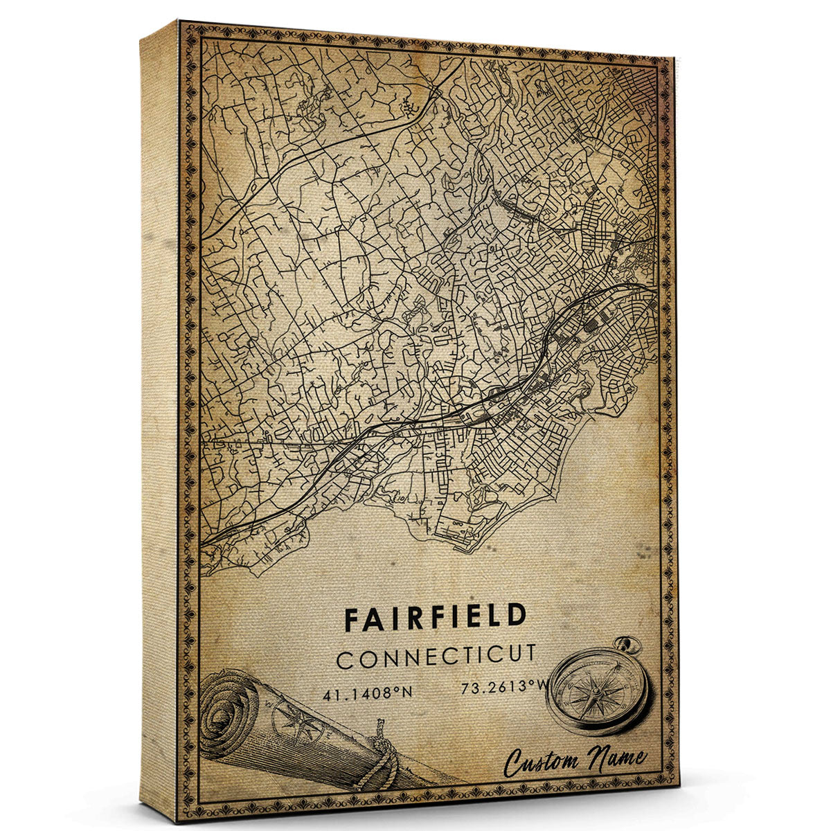 Fairfield Map Poster, Connecticut Map Art Poster, Canvas, Fairfield Map ...