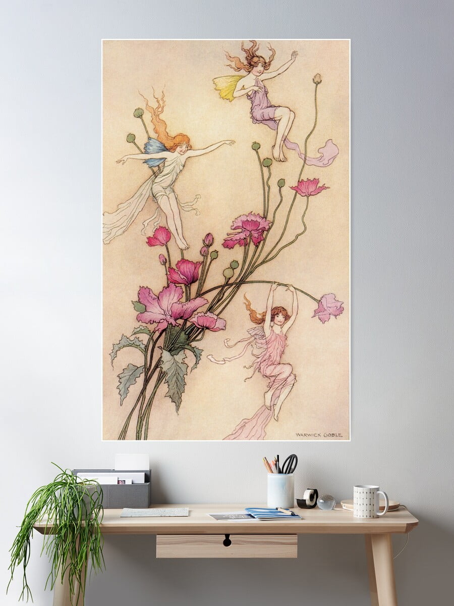 Fairies Play With Flowers Warwick Goble Poster Wall Art, Modern Wall ...