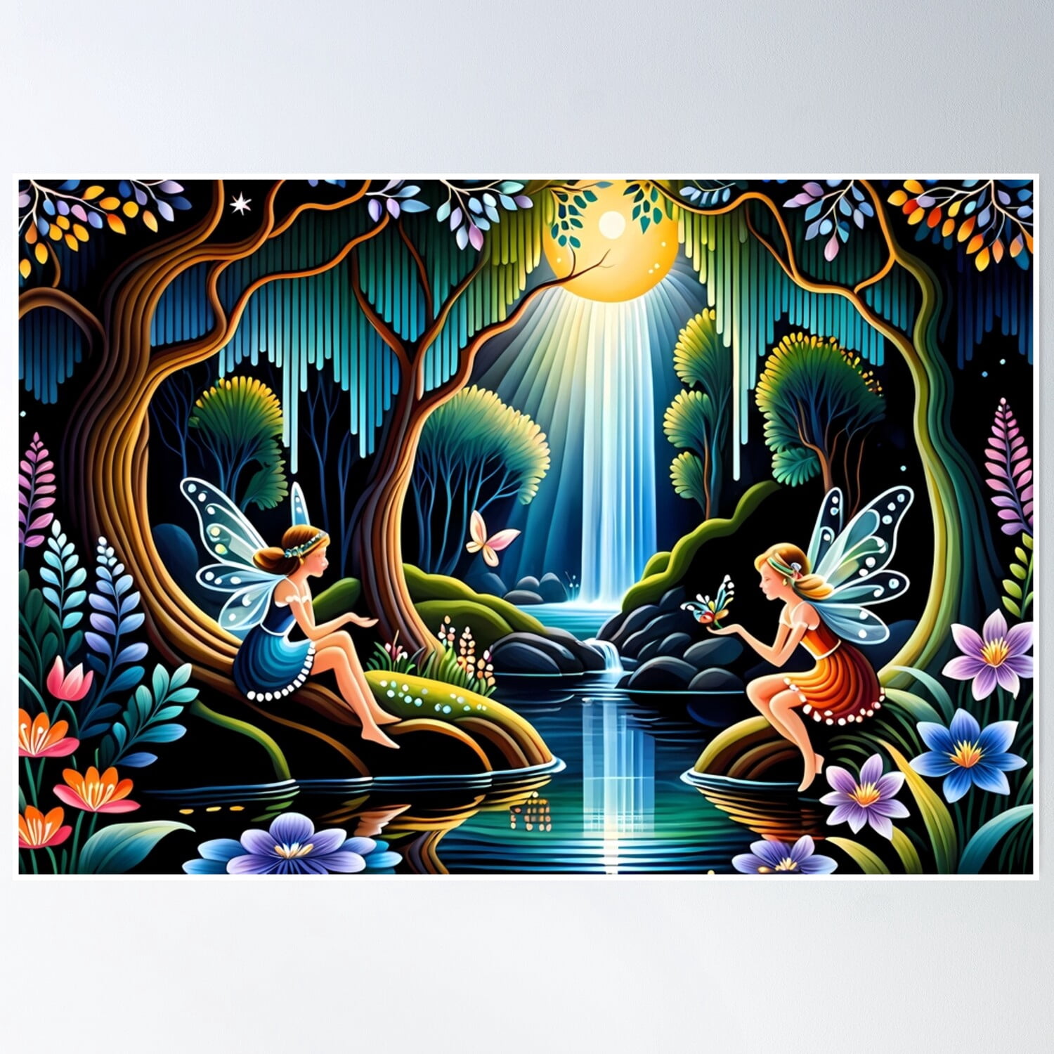 Fairies Share The Sunset In The Enchanted Forest Realm - Naive Art ...