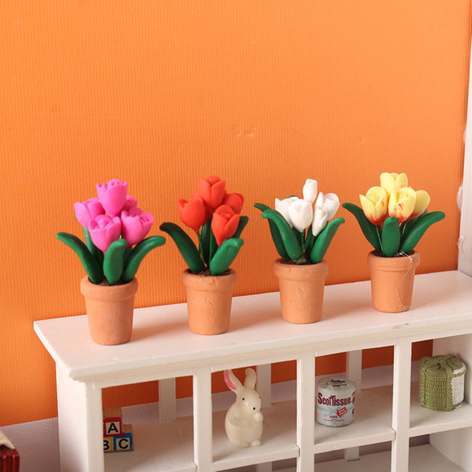 Fairnull 1:12 Dollhouse Tulip Realistic Decorative Clay Miniature Tulip ...