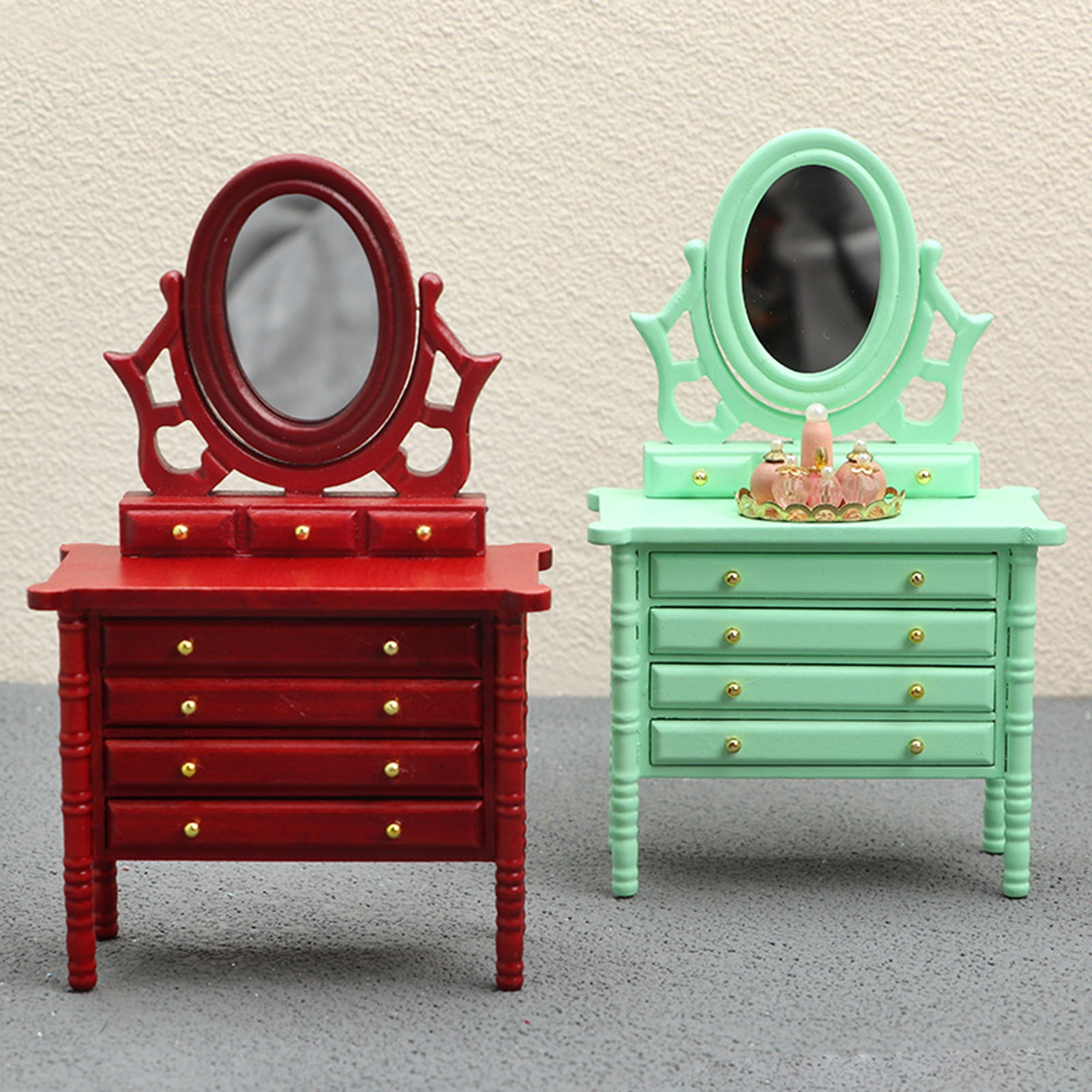 Fairnull 1:12 Miniature Dresser Mirror Drawer Design Stable Support Non ...