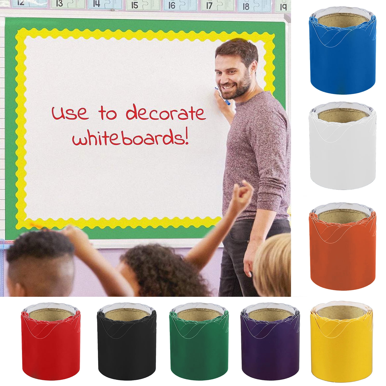 Fairnull 1 Roll Classroom Bulletin Board Border Stickers Colored Wavy ...