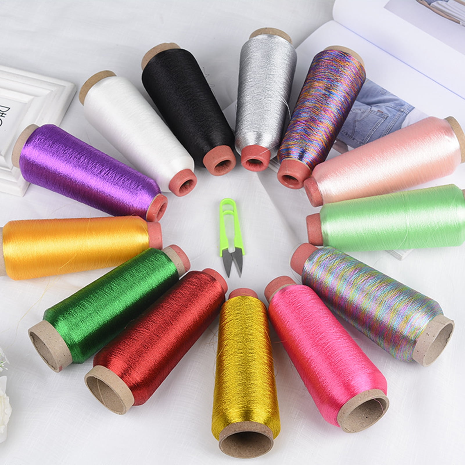 Fairnull 1 Roll Embroidery Thread with Metallic Luster DIY Polyester ...