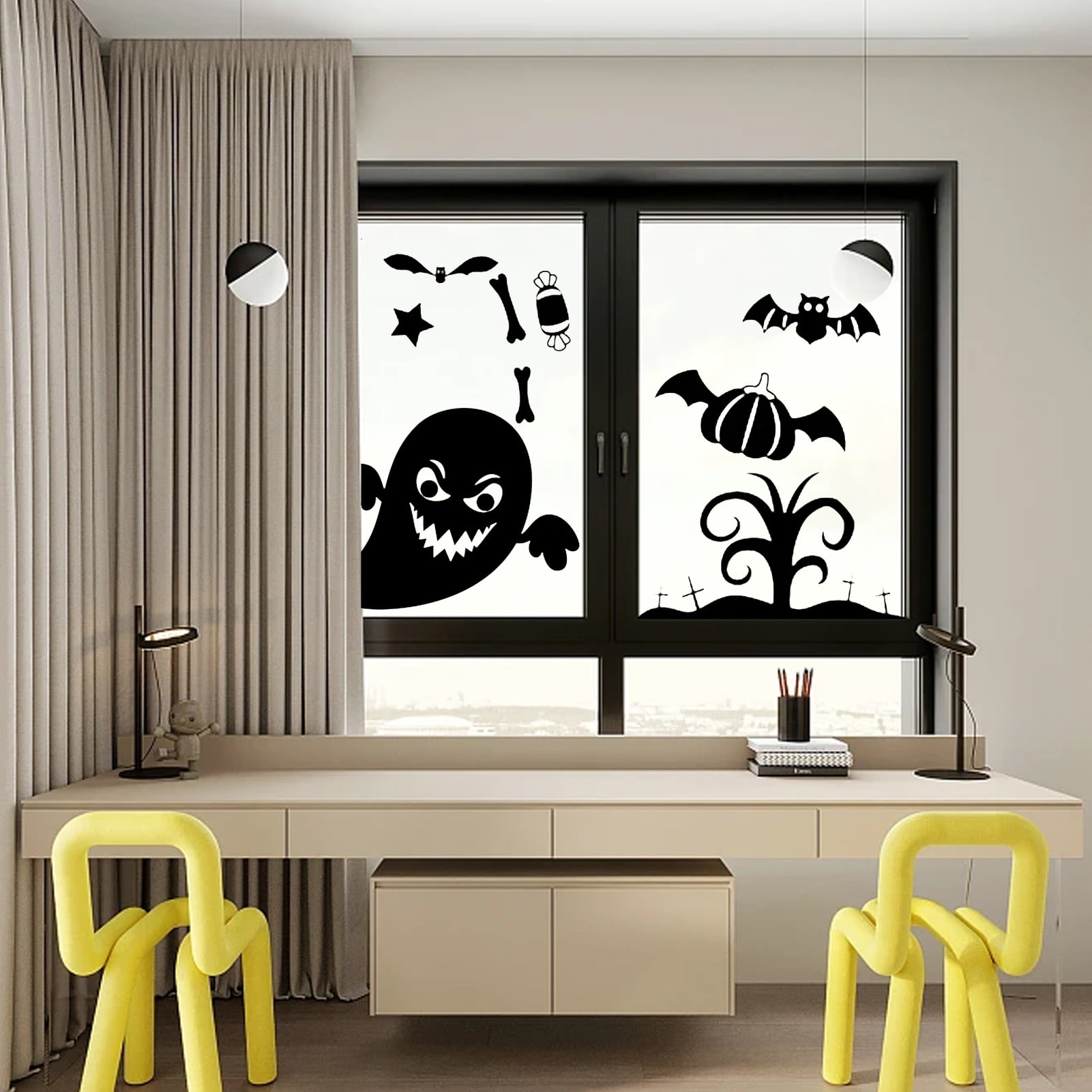 Fairnull 1 Set Halloween Window Sticker Self-adhesive Spooky Ghosts ...