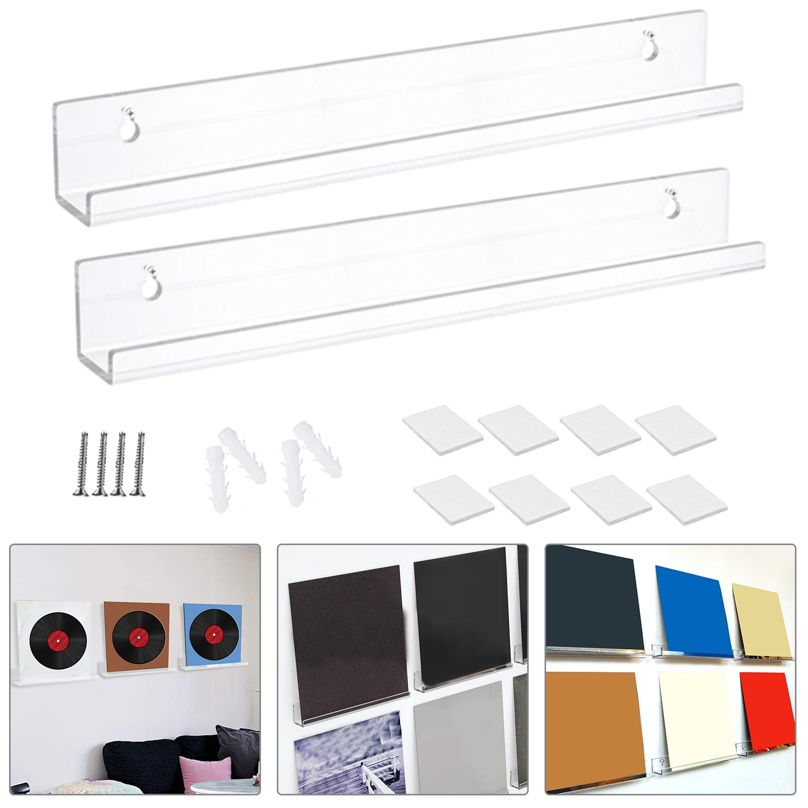 Fairnull 1 Set Record Rack Easy Install Acrylic Wall Mount Bookshelf ...