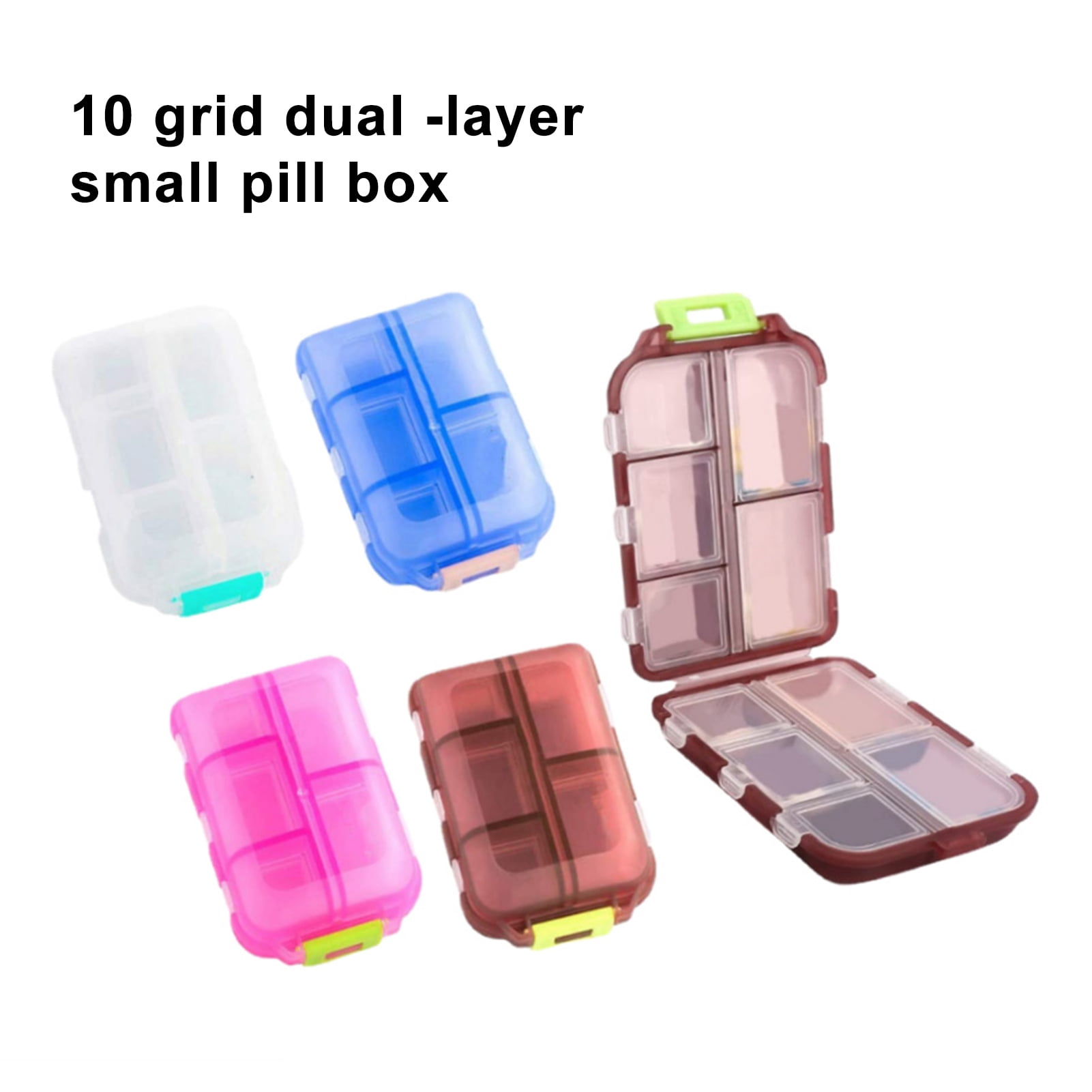 Fairnull 10 Compartments Pill Organizer with Labels Double Layers ...