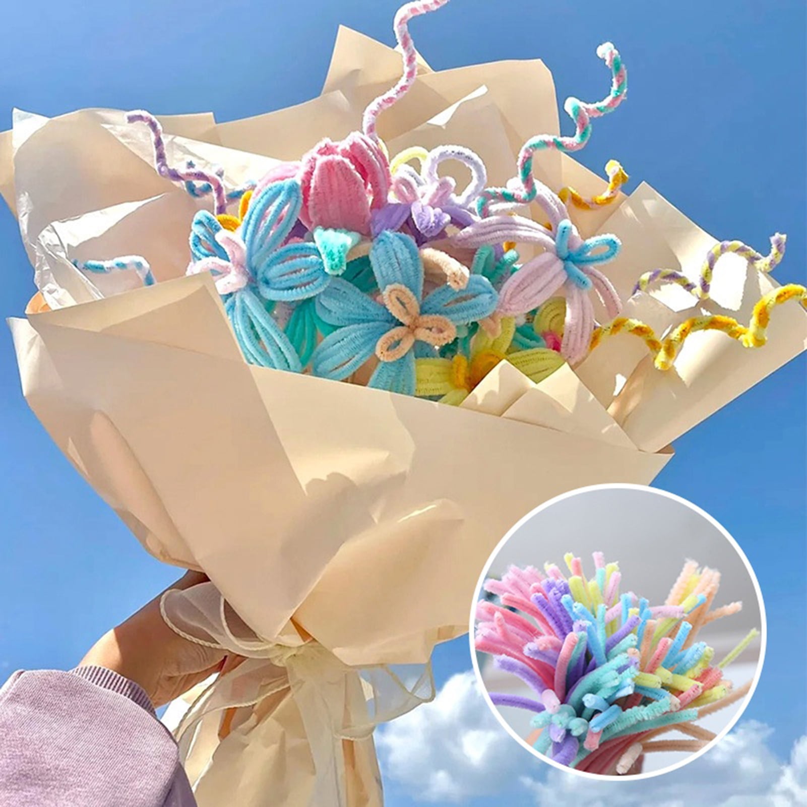 Fairnull 100Pcs Twist Stick No Fluorescent Agent Fluffy Soft DIY ...