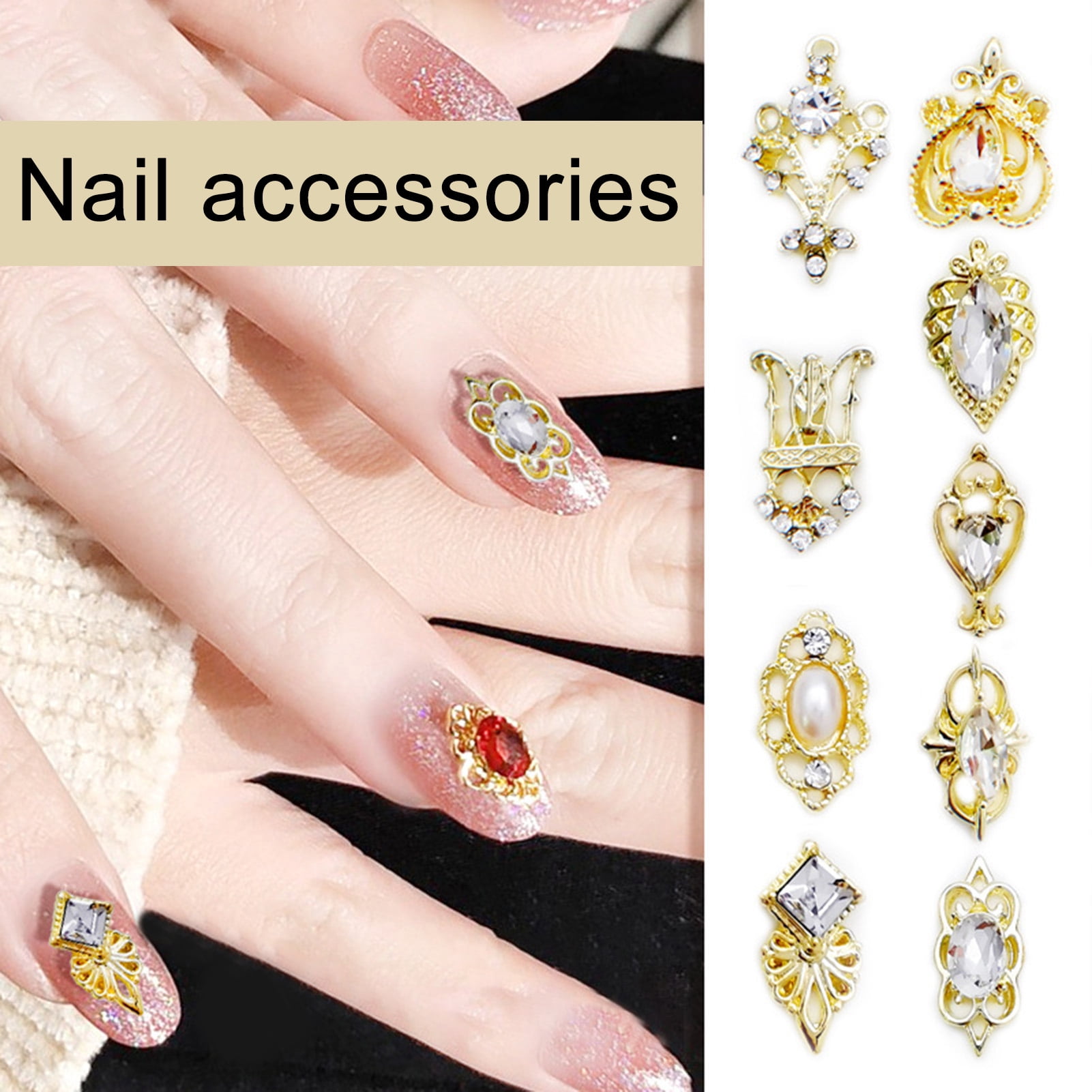 Fairnull 10Pcs Nail Jewelry Retro Bright Color Fade-Resistant Shiny ...