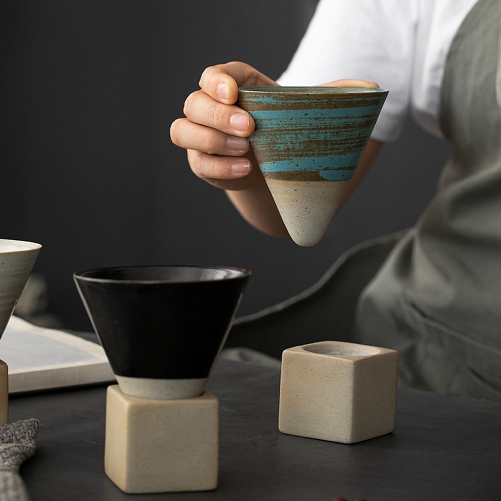 Fairnull 150ML Ceramic Funnel Coffee Cup with Base Heat-resistant ...
