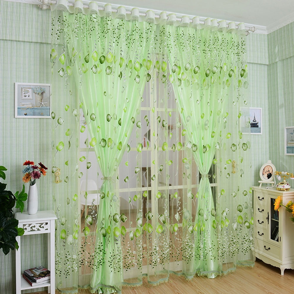 Fairnull 1x2m Tulip Flower Print Tulle Voile Curtain Window Drapery ...
