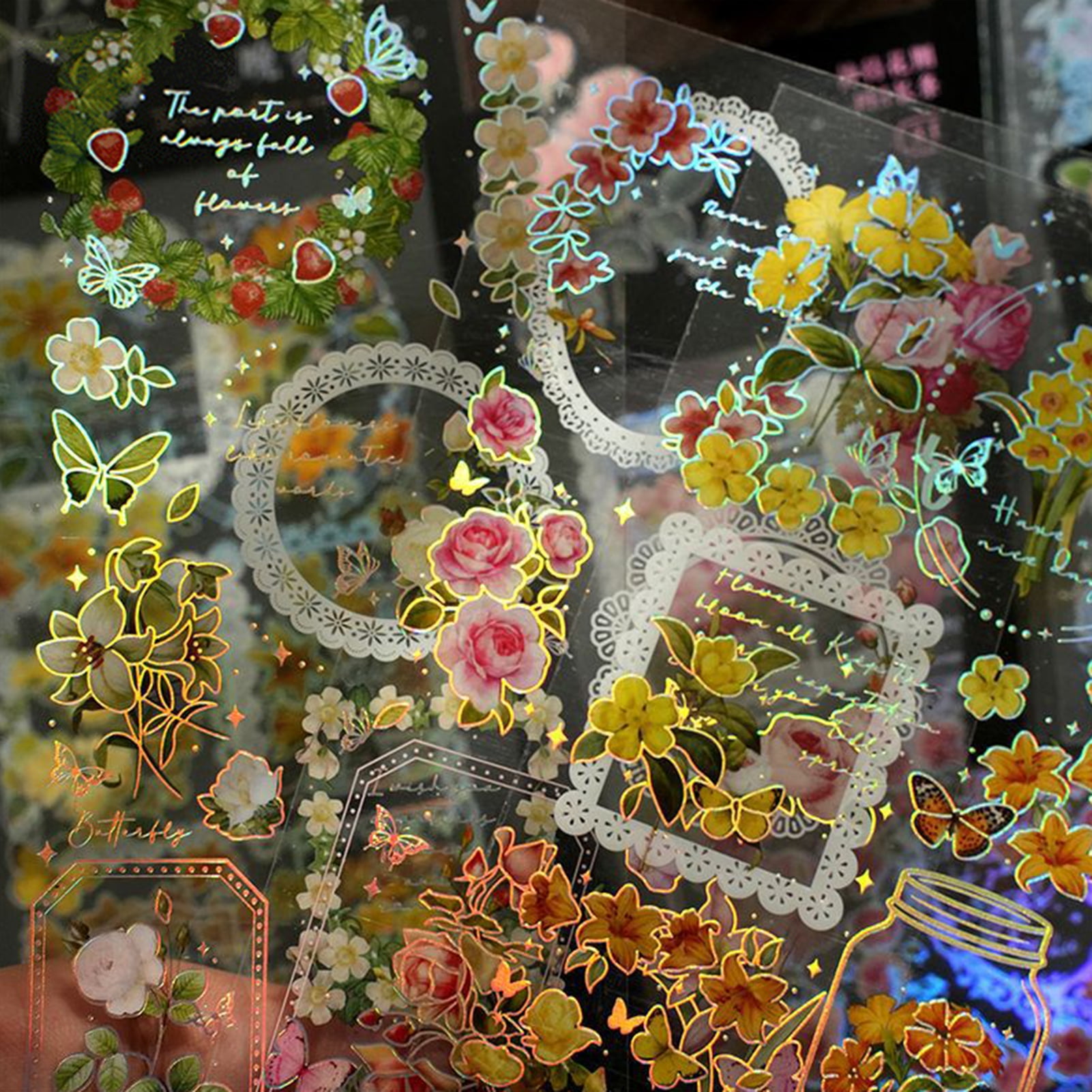 Fairnull 2 Packs Self-adhesive Rich Patterns Stationery Sticker Clear ...