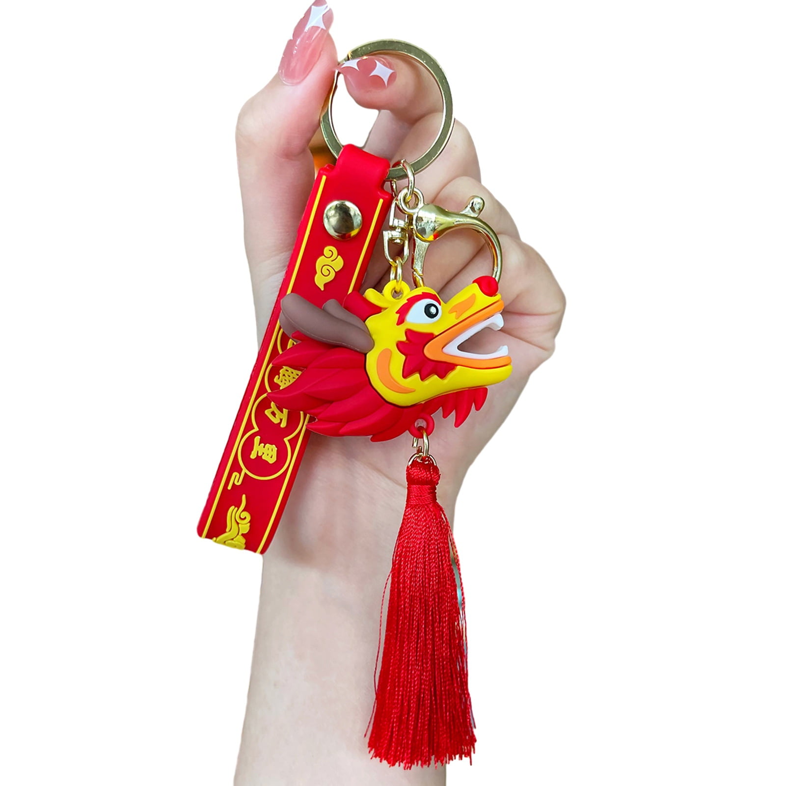 Fairnull 2Pcs Chinese Dragon Keychain with Tassel,Spring Festival ...