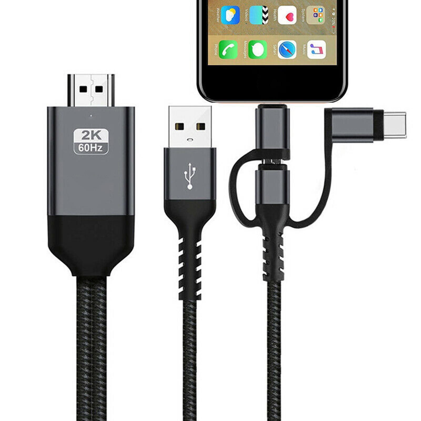Fairnull 2m Adapter Cable 3-in-1 Micro USB Type-C to -compatible TV AV ...