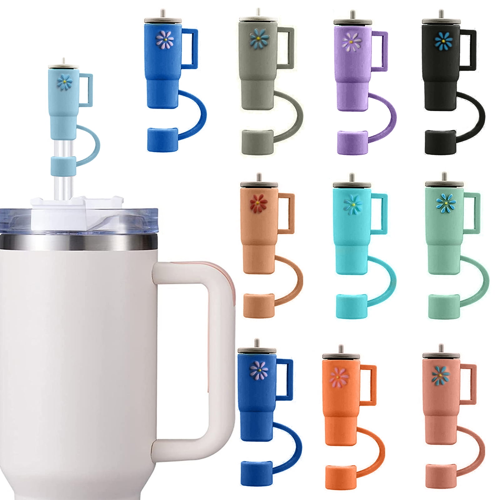 Fairnull 4Pcs Straw Topper Food Grade Flower Pattern Cartoon with ...