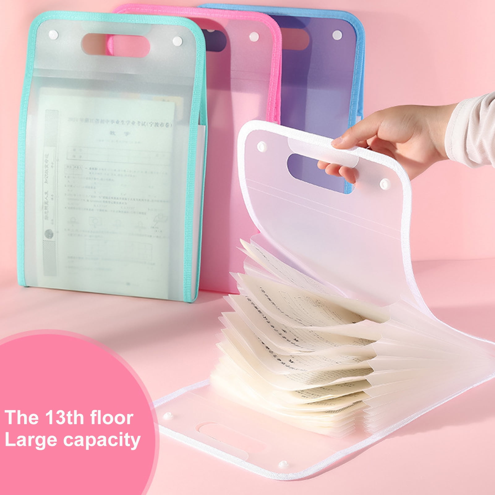 Fairnull A4 File Folder Vertical 13 Pockets Multifunctional Snap Button ...