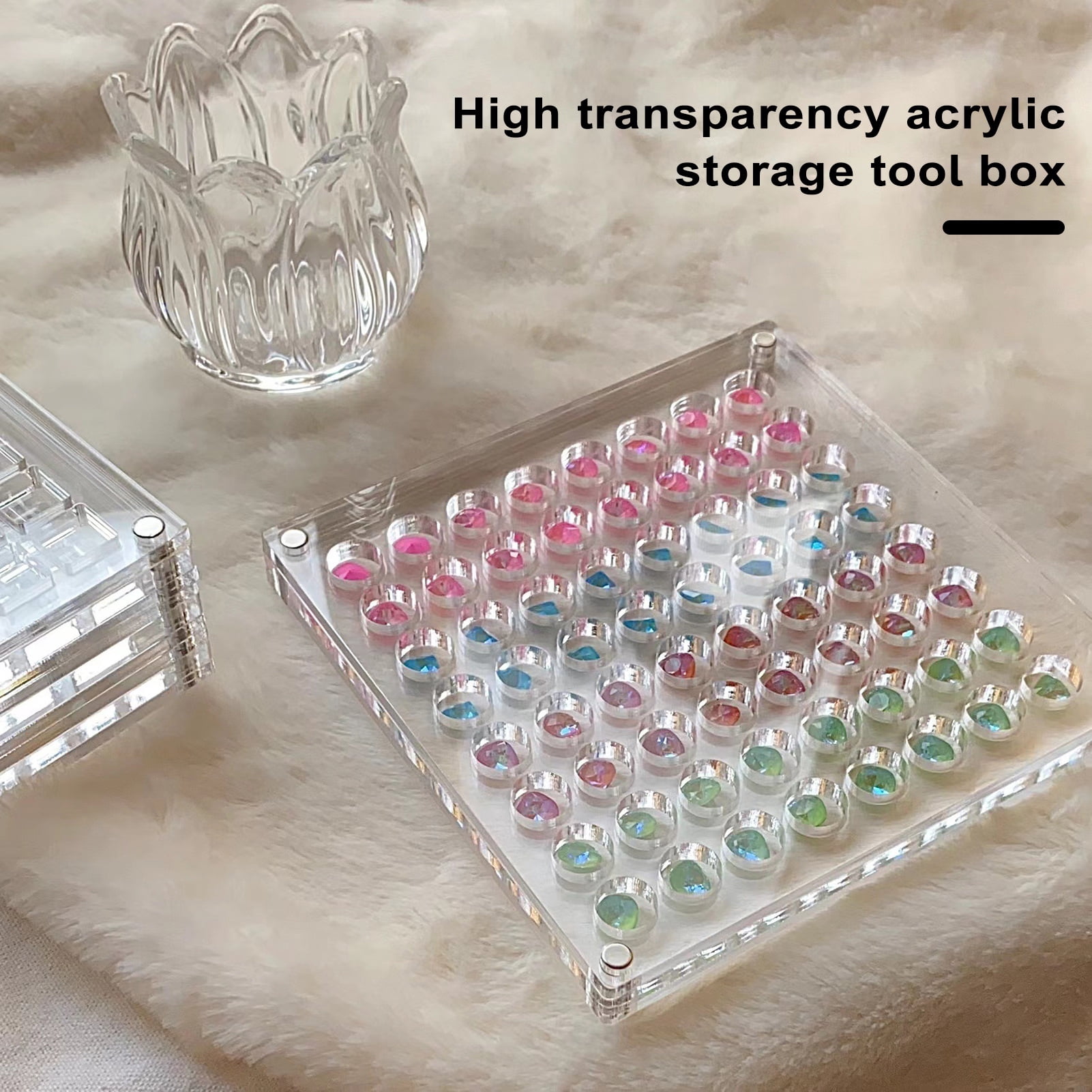 Fairnull Acrylic Nail Rhinestone Box Grid Easy Access Clear Storage ...