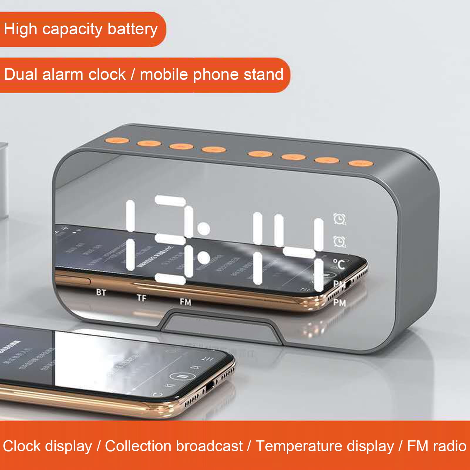 Fairnull Alarm Clock Radio Creative Mirror LED Display Portable LED ...
