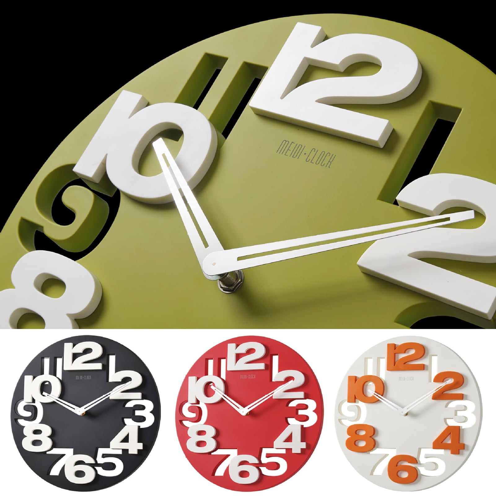 Fairnull Analog Clock Hollow Contrast Color ABS 3D Non-Ticking Silent ...