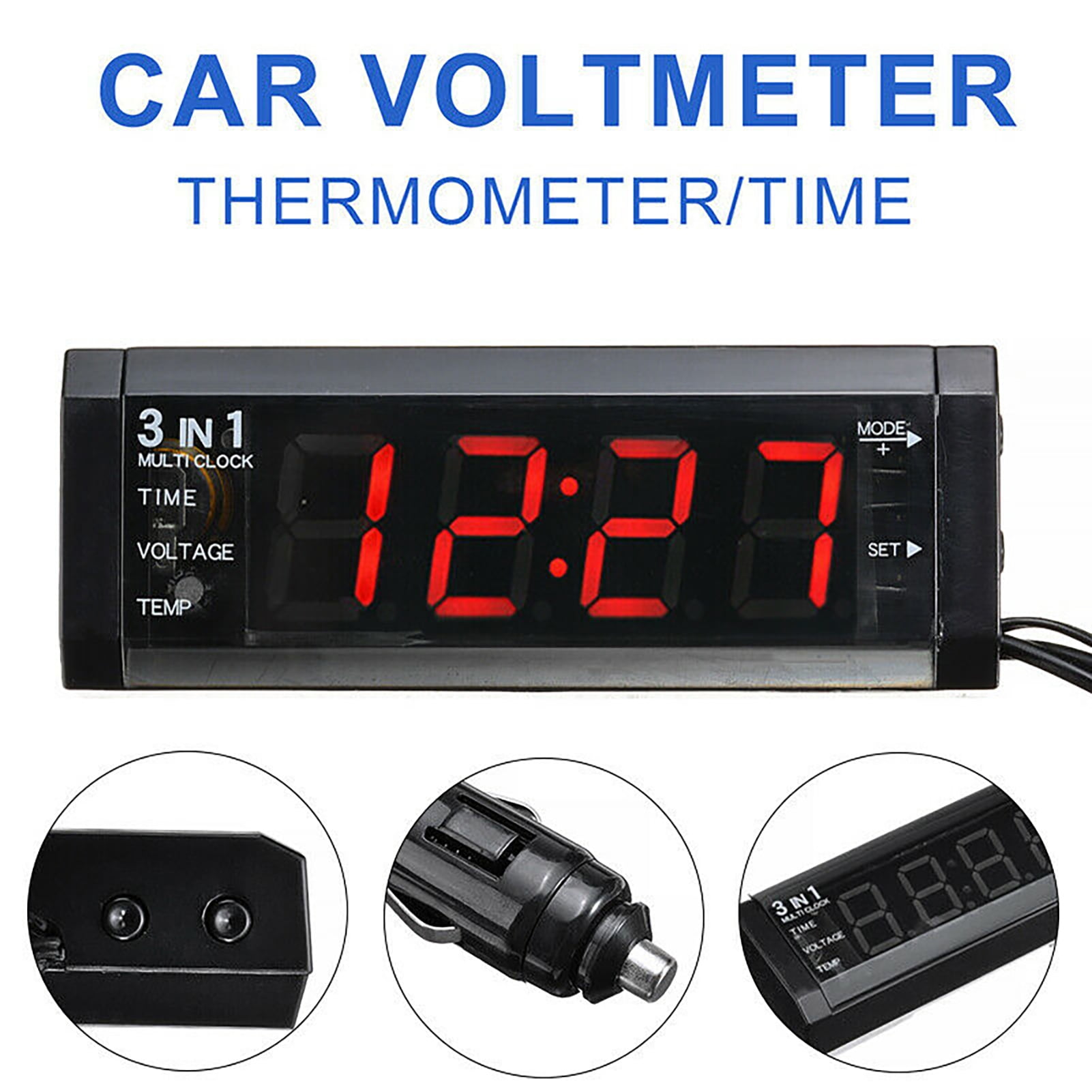 Fairnull Car Clock DC 12V Multi-function 3 In 1 Digital Electrical ...