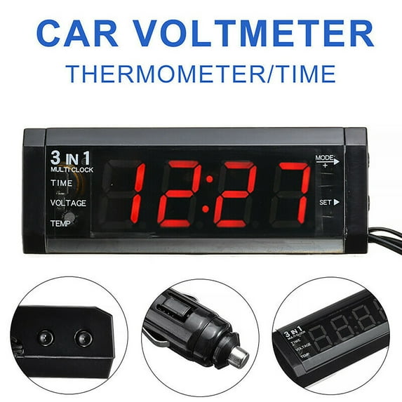 Fairnull Car Clock DC 12V Multi-function 3 In 1 Digital Electrical ...