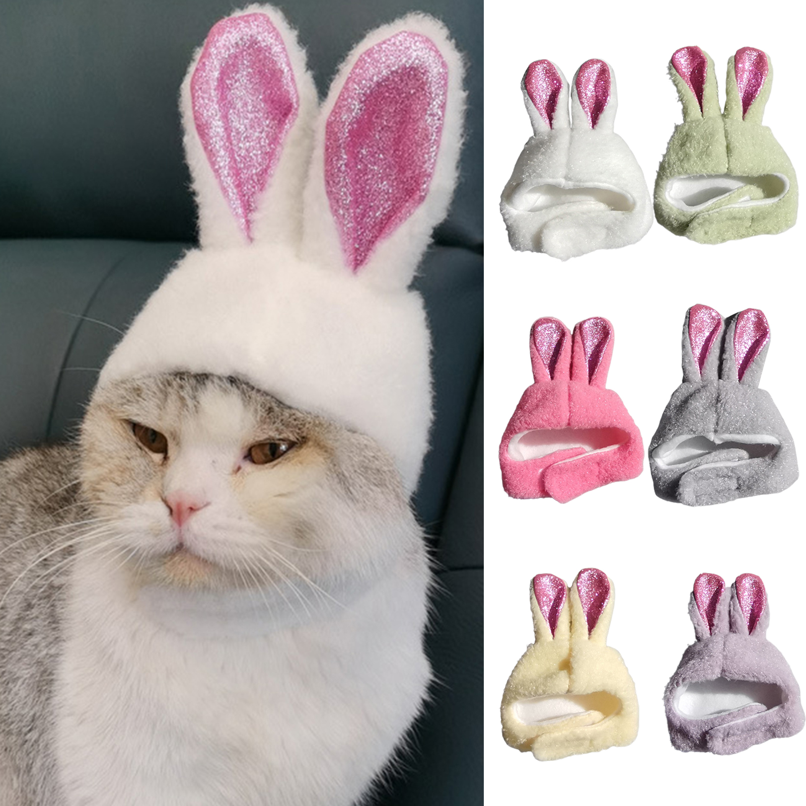 Fairnull Cartoon Cat Hat with Sparkling Bunny Ears Extra Soft Washable ...