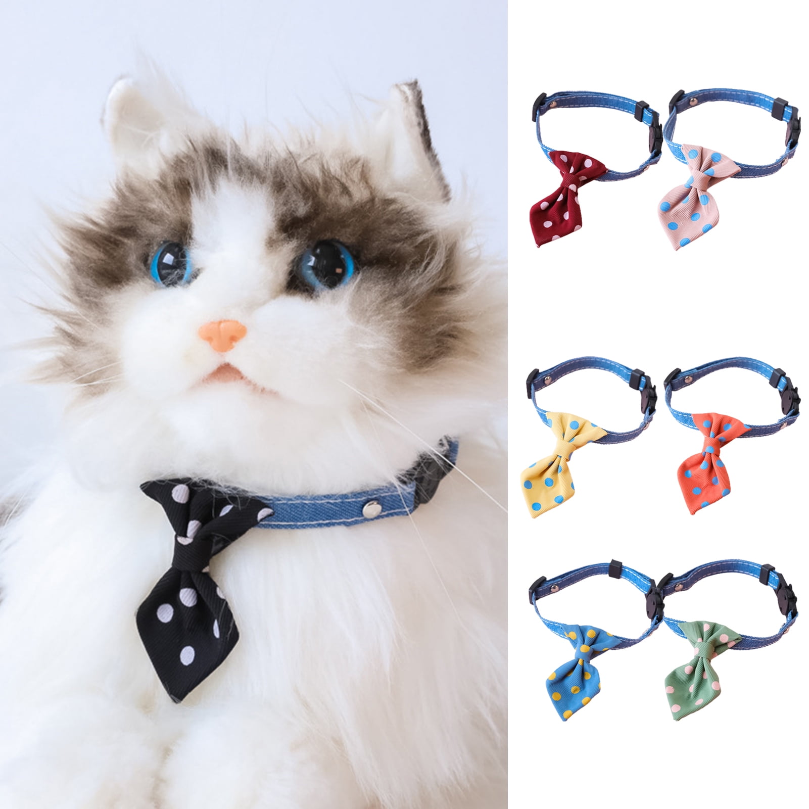 Fairnull Cat Dog Collar Adjustable Dot Print Anti-break with Bell ...