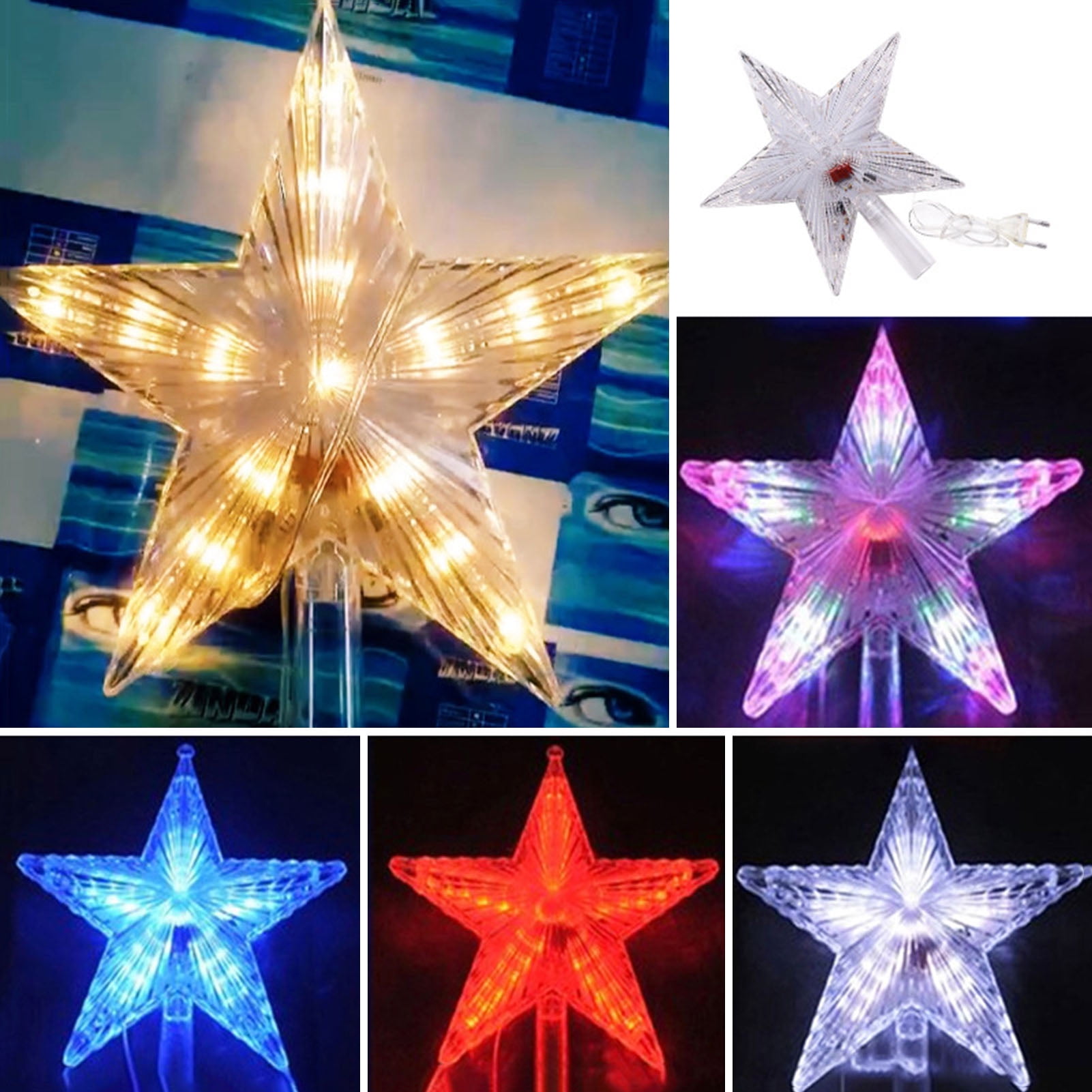 Fairnull Christmas Tree Topper Star with LED Light Creative Shape Plug ...