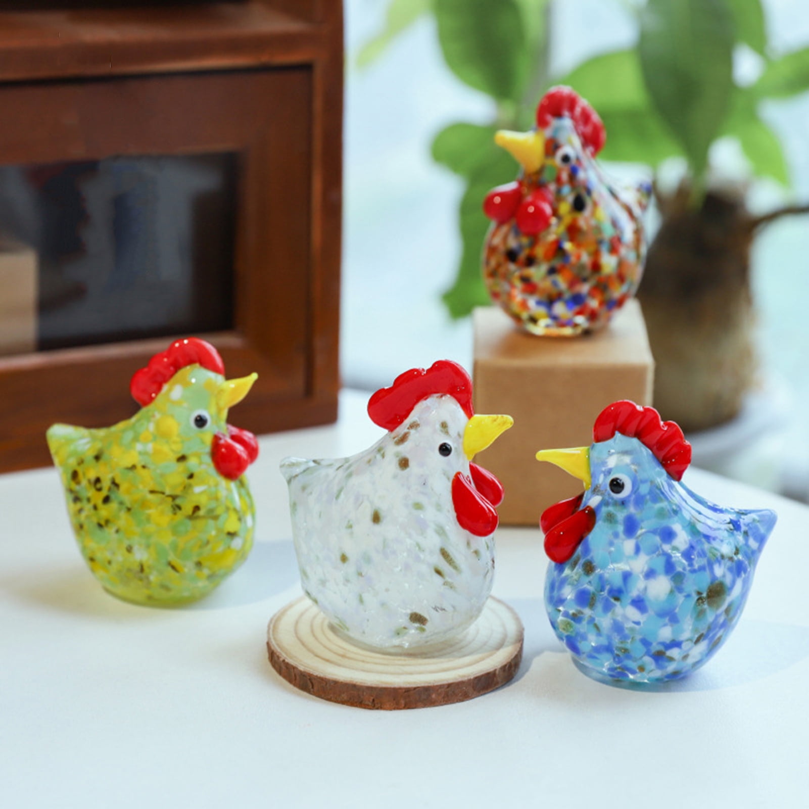 Fairnull Colourful Glass Rooster Figurine Stable Base Turkey Animal ...
