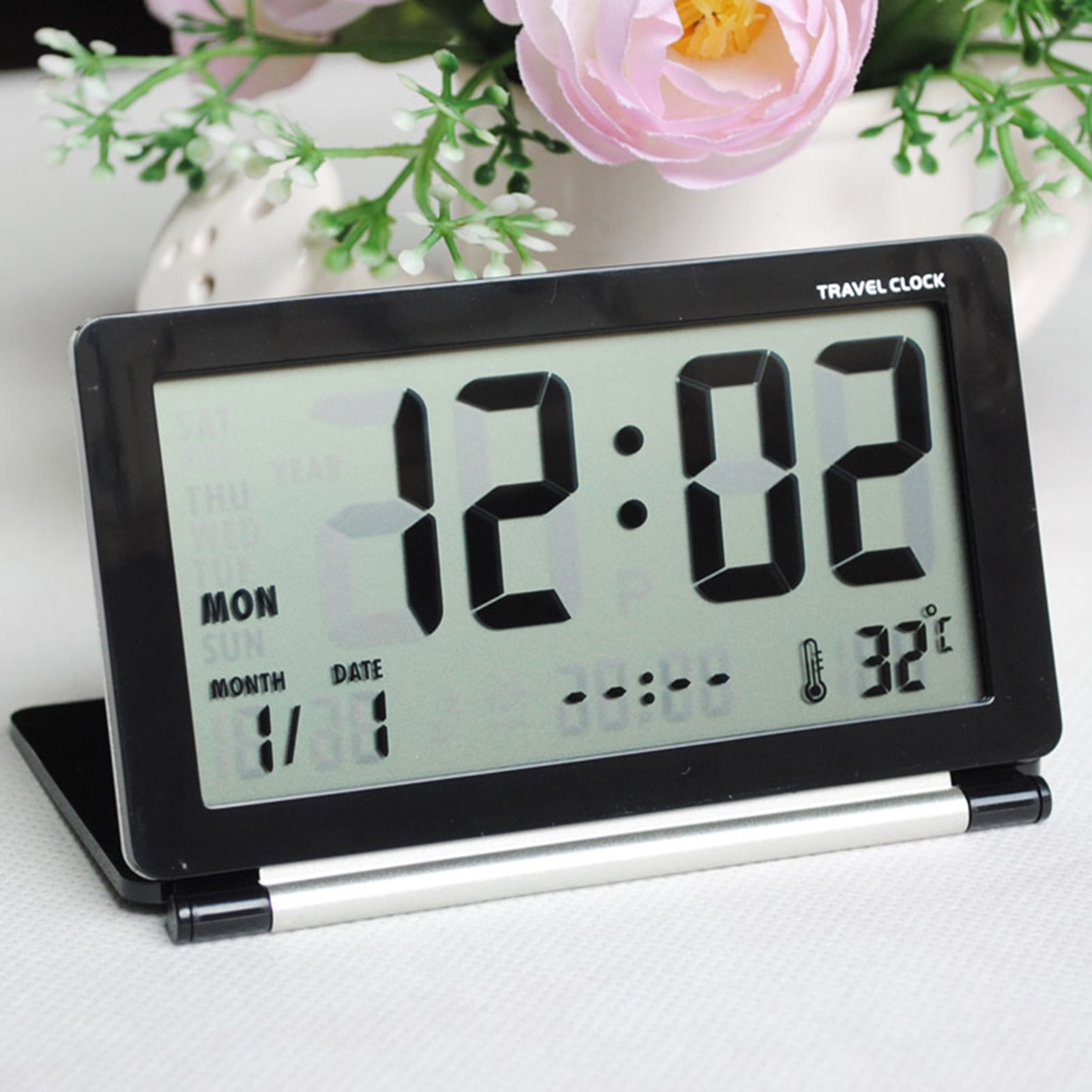 Fairnull Desk Clock Portable Foldable Time Display LED Large Screen ...