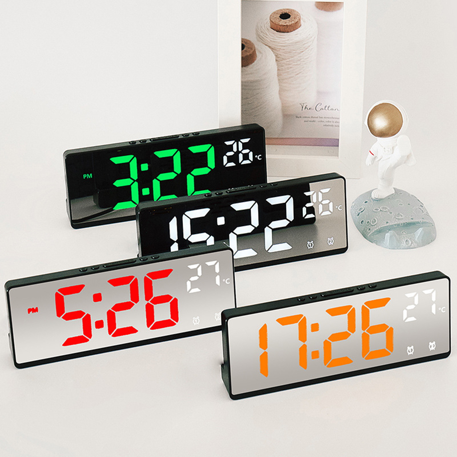 Fairnull Electronic Clock Large Screen Temperature Display Mirror Desk ...