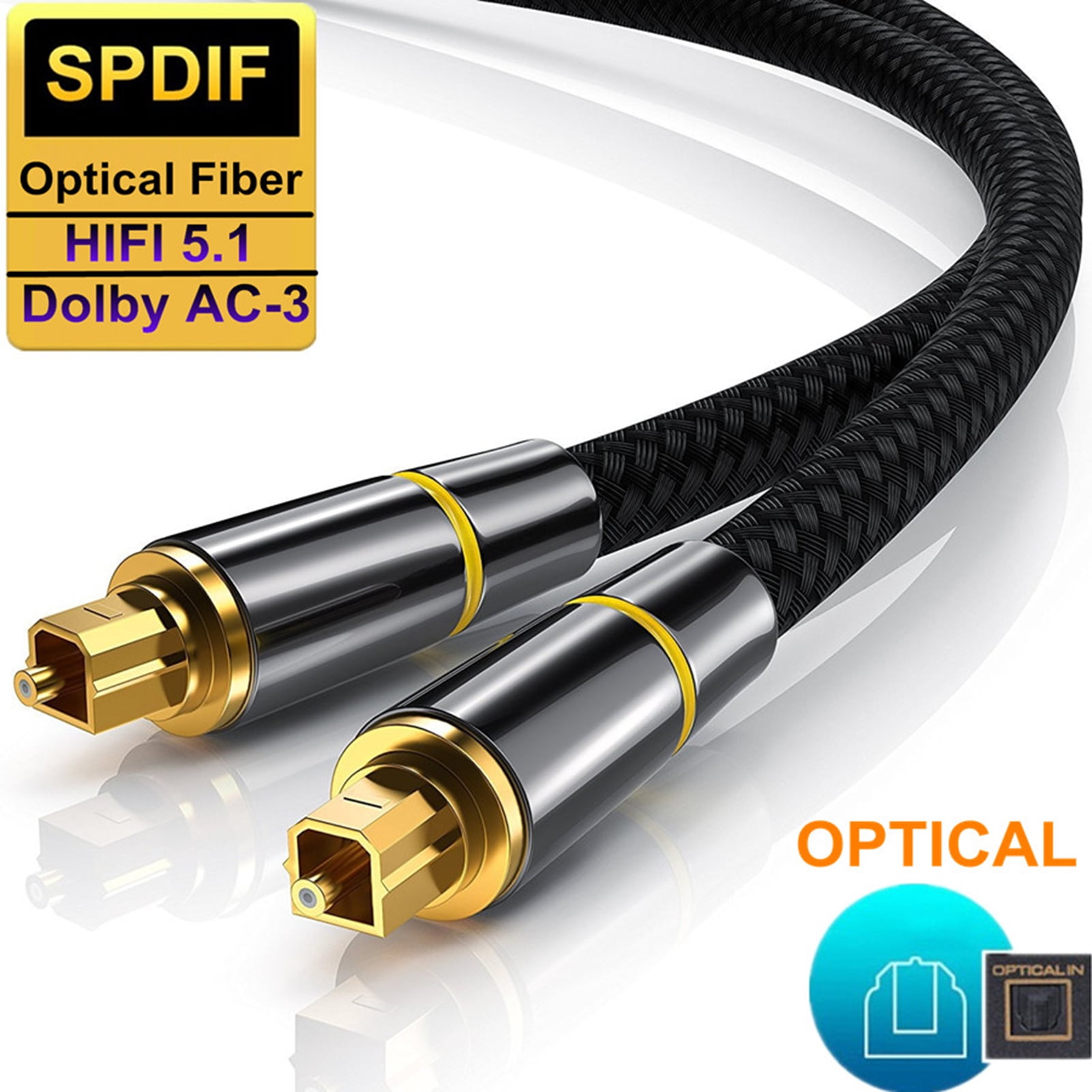 Fairnull Fiber Optic Audio Cable Digital Optical Fiber Cable SPDIF ...