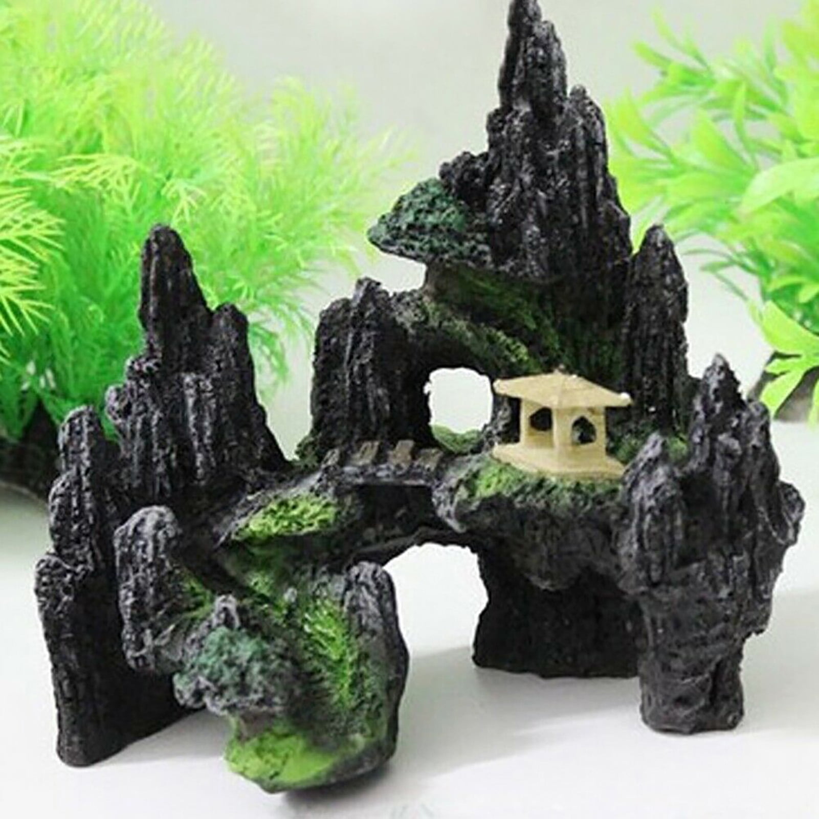 Fairnull Fish Tank Rockery Safe Decorative Resin Tree Bridge Mountain ...