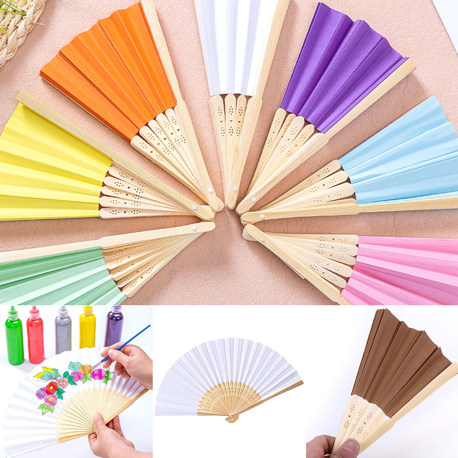 Fairnull Folding Fan Easy to Paint Bamboo Fan Handle Smooth Opening ...