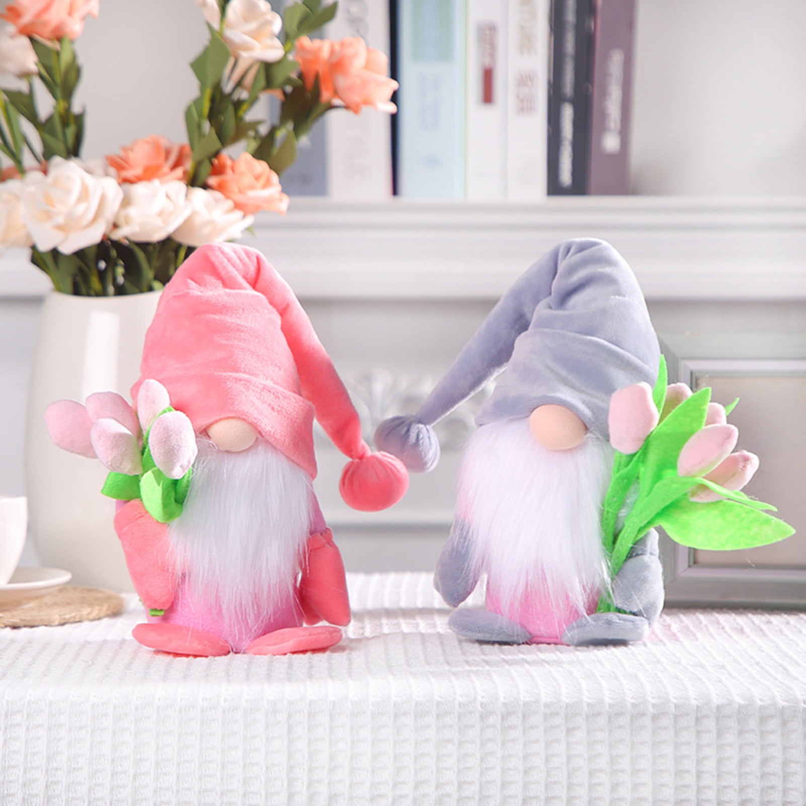 Fairnull Gnomes Plush Doll Cute Short-legged Faceless Doll Hold Tulips ...