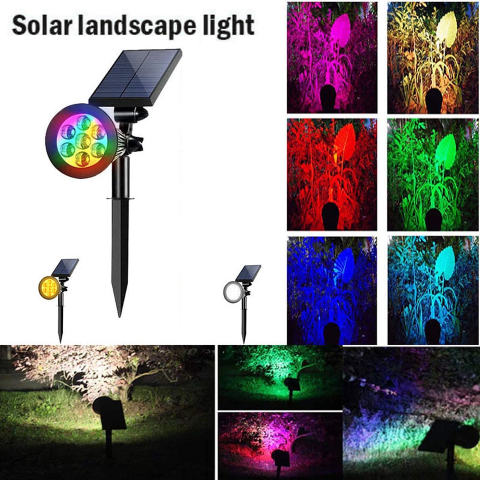 Fairnull Ground Lamp RGB Changing Decoration Waterproof 7-LED Solar ...