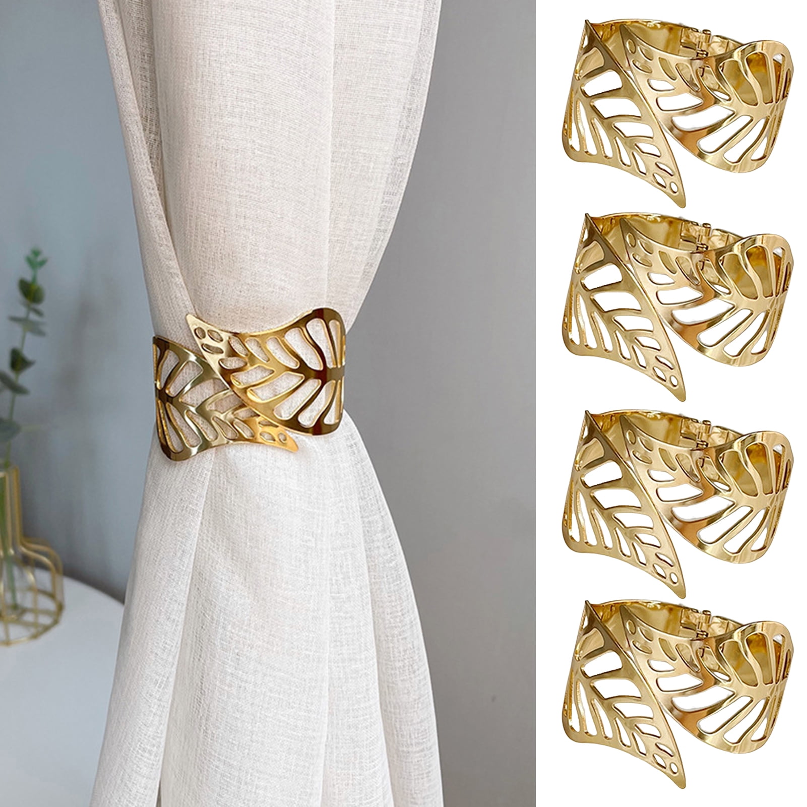 Fairnull Hollow Leaf Curtain Tieback Buckle Punch Free Metal Spring ...