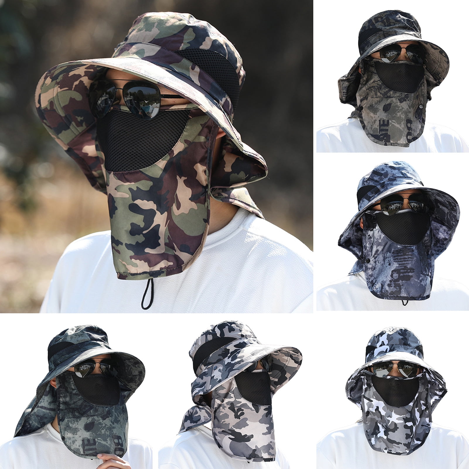 Fairnull Men Fishing Hat with Windproof Rope Detachable Neck Flap ...