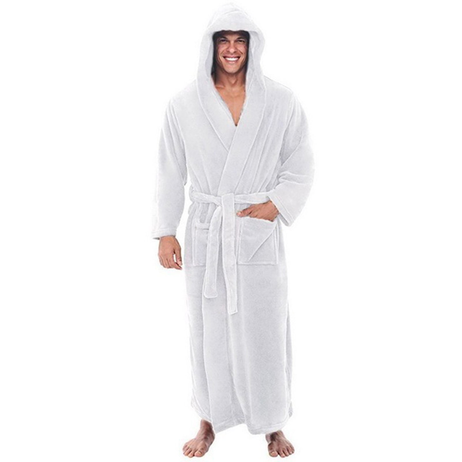 Fairnull Men Hooded Bathrobe with Adjustable Belt Super Soft Fluffy ...